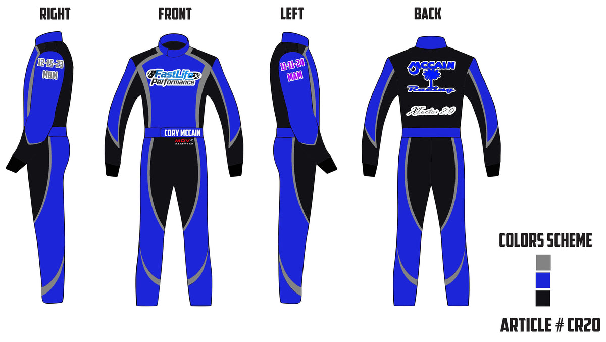 Custom made car racing suit, SFI 20 with extra layer. (50% upfront dep – Move Racewear